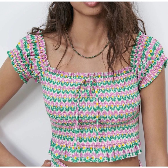 Zara | Tops | Zara Floral Off The Shoulder Scrunch Top | Poshmark